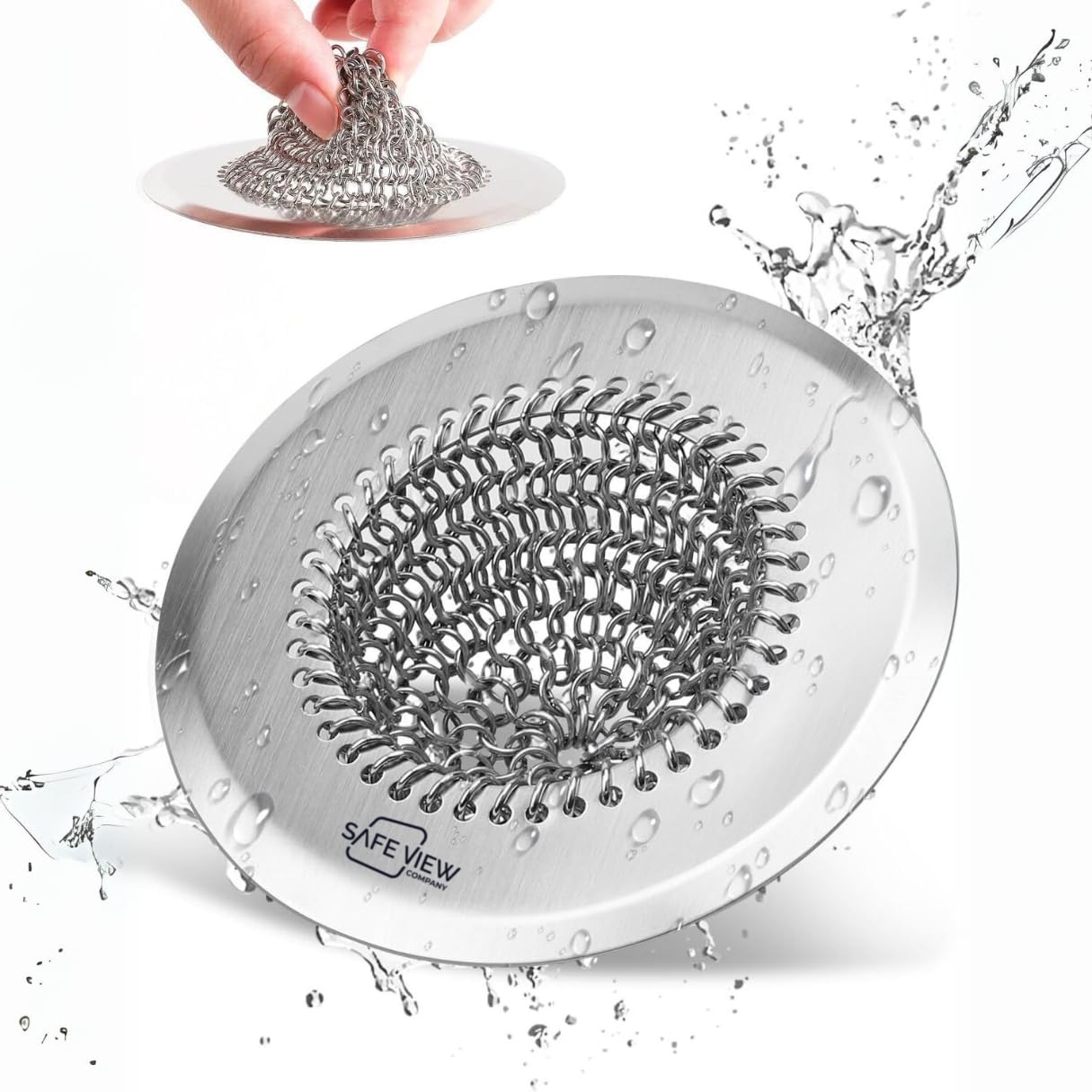 "Sir Drainalot" Kitchen Sink Drain Strainer, Reversible Chain Innovation, Non-Clogging, Stainless Steel, Catches All and Effortless Food Disposable, Anti-Rust