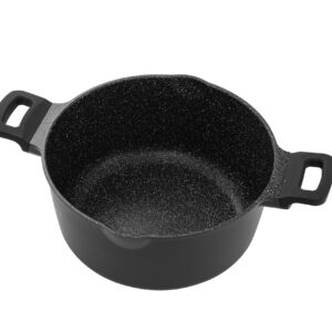 9.5 Inch Non Stick Pan Casserole Pot with Lid & Pour Spout - Lightweight 4.27 Quart Granite Coated Soup Pot Comfort Grip Handle - Induction Compatible PFOA Free Non Stick Pots (Black)