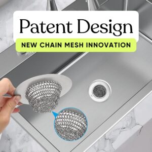 "Sir Drainalot" Kitchen Sink Drain Strainer, Reversible Chain Innovation, Non-Clogging, Stainless Steel, Catches All and Effortless Food Disposable, Anti-Rust