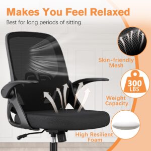 ORRSAKER Home Office Desk Chair with Supportive Lumbar Support and Flip up Arms, Breathable Double Mesh Ergonomic Home Desk Chair for Home or Work with Extended Height(Black)