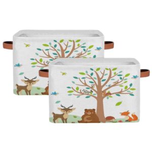 Funky Qiu Storage Basket Cube Woodland Animal,Large Collapsible Toys Storage Box Bin Cute Deer Fox Bear,Laundry Organizer for Closet Shelf Nursery Kids Bedroom,15x11x9.5 in,1 Pack