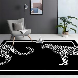 Srocvi Wildlife Area Rug Jungle Black White Cheetch Leopard Print Design Carpets for Kids Playroom Modern Geometric Non-Slip Washable Rug in Black Perfect for Living Dining Room Home Bathroom, 2x5ft