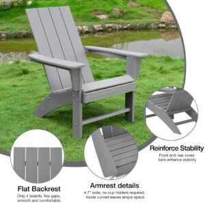 Adirondack Chair Weather Resistant Fire Pit Chairs HDPE Outdoor Adirondack Chair for Patio Front Porch Pool Garden Deck Fire Pit Outside, Light Grey