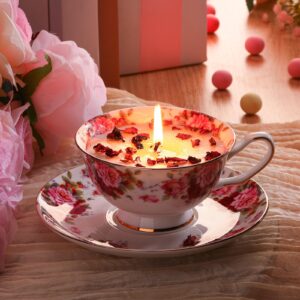 conelist teacup candle gifts for women scented candles gift bridal shower tea party gifts flower pattern porcelain cups candles with saucer