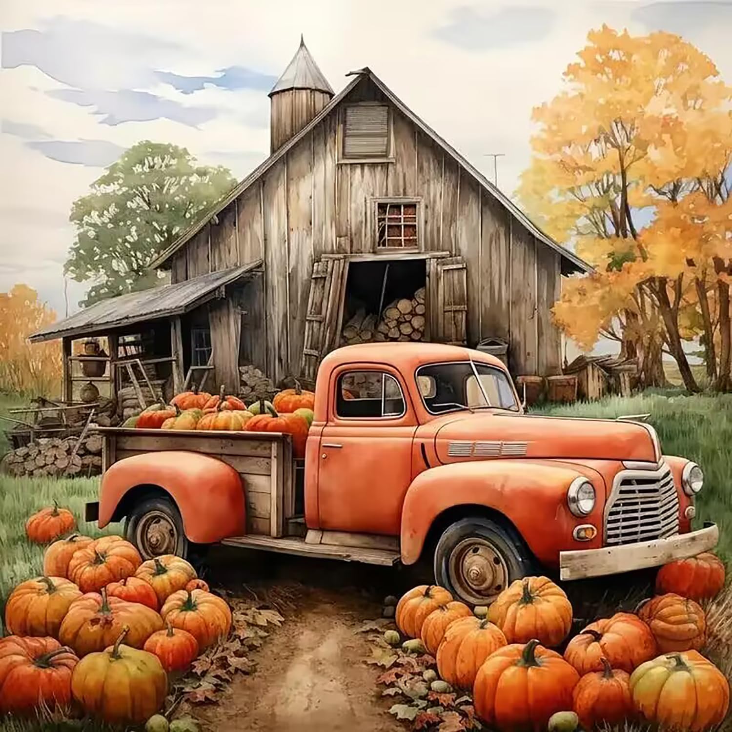 5D Fall Diamond Painting Kits for Adults Beginners,Car Pumpkin Diamond Art Kit,DIY Full Round Drill Diamond Dot Gem Art Kits for Adults,Home Wall Decor 13.78x13.78 Inch