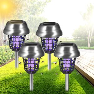 jahy2tech solar bug zapper outdoor mosquito zapper 2 in 1 mosquito killer lamp purple & white light for patio yard garden pathway insect mosquito repellent (4)