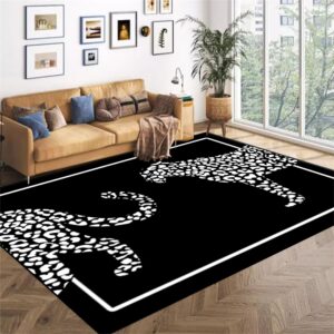 srocvi wildlife area rug jungle black white cheetch leopard print design carpets for kids playroom modern geometric non-slip washable rug in black perfect for living dining room home bathroom, 2x5ft