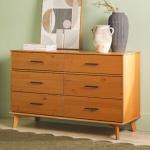 Walker Edision Modern Solid Pine Wood 6-Drawer Dresser with Metal Handles and Generous Storage Space, Caramel Finish