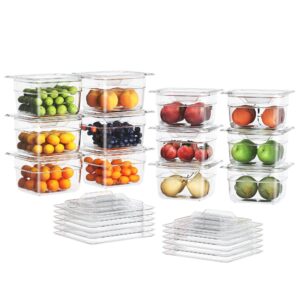 hnedsen 12 pack plastic food pan with lid 1/9 size 4 inch deep restaurant clear food storage containers polycarbonate commercial hotel pans for fruits vegetables beans corns (12 pcs, 4'' deep)