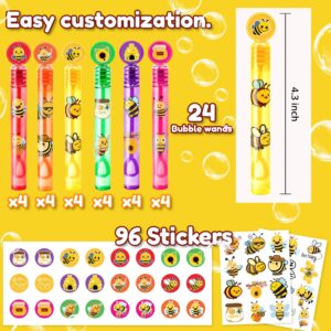 24PCS Bee DIY Bubble Wands Party Favors 96PCS Stickers for Goodie Bag Fillers Pinata Stuffers, Mini Bubble Bulk Birthday Party Supplies Toys Gifts Class Prizes for Toddlers Boys Girls