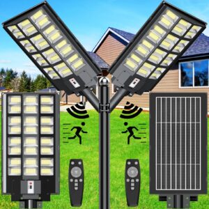 solar street light solar street lights outdoor dusk to dawn solar power lights ip66 waterproof 6500 k led street light with motion sensor and remote control for parking lot (7200, watts)