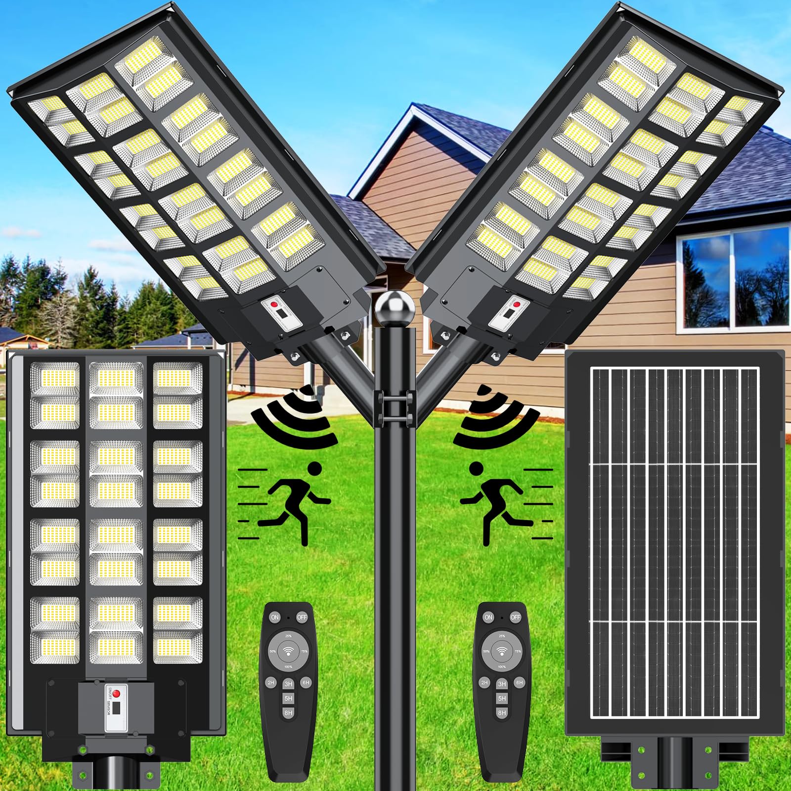 Solar Street Light Solar Street Lights Outdoor Dusk to Dawn Solar Power Lights IP66 Waterproof 6500 K LED Street Light with Motion Sensor and Remote Control for Parking Lot (7200, Watts)