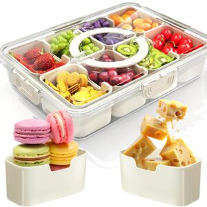 snackle box container, divided serving tray with lid for snack, fruit storage containers for fridge, you can use snack containers for charcuterie - fruit tray for picnic, 8 compartment snack box