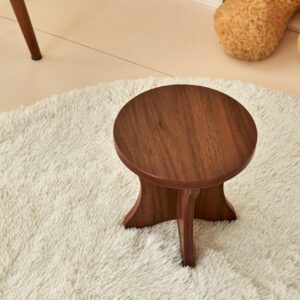 woJKod Rubberwood Toddler and Kids Standing Stool, Round-Walnut Finish