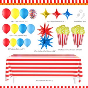 Carnival Party Decorations Circus Theme Birthday Party Supplies Including Red Blue Yellow Balloon Garland Arch Kit Table Skirt Circus Directional Sign Triangle Bunting for Birthday Party