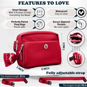 Puppington 3-in-1 Crossbody Bag & Dog Treat Pouch for Pet Training - Matching Poop Bags & Built-In Poop Bag Dispenser - Zippered Pockets - Dog Walking Bag for Office to Off-Leash (Ruby Red)