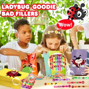 24PCS Ladybug DIY Bubble Wands Party Favors 96PCS Stickers for Goodie Bag Fillers Pinata Stuffers, Mini Bubble Bulk Birthday Party Supplies Toys Gifts Class Prizes for Toddlers Boys Girls