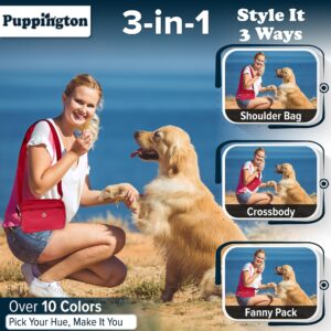 Puppington 3-in-1 Crossbody Bag & Dog Treat Pouch for Pet Training - Matching Poop Bags & Built-In Poop Bag Dispenser - Zippered Pockets - Dog Walking Bag for Office to Off-Leash (Ruby Red)