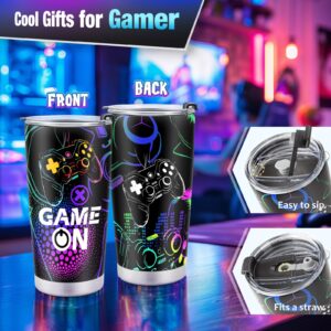 Jekeno Gamer Gaming Tumbler Gift Set for Kids Boys Teens Birthday Christmas Gamepad Gift Box for Men Dad Boyfriend Husband Brother Male Friends Video Game Lovers Mug Socks Hat Gift Basket Presents