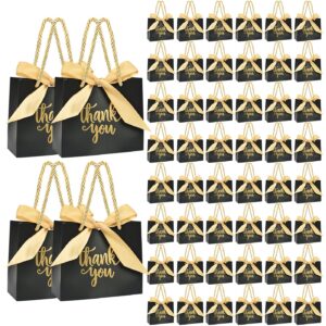 nimbbex 50pack thank you gift bags with handles, party favor bags 5.5x2.3x4.7 inches small black gift bags with handles, mini paper candy bags with gold ribbon for wedding baby shower birthday