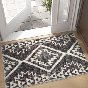 jinchan boho entryway rug 2x3 washable non-slip rugs area rugs moroccan door mats small rug soft geometric thin farmhouse rug for entrance living room bedroom bathroom home office heathered black