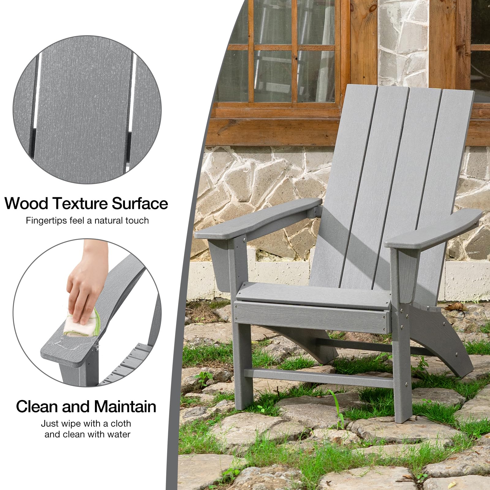 Adirondack Chair Weather Resistant Fire Pit Chairs HDPE Outdoor Adirondack Chair for Patio Front Porch Pool Garden Deck Fire Pit Outside, Light Grey