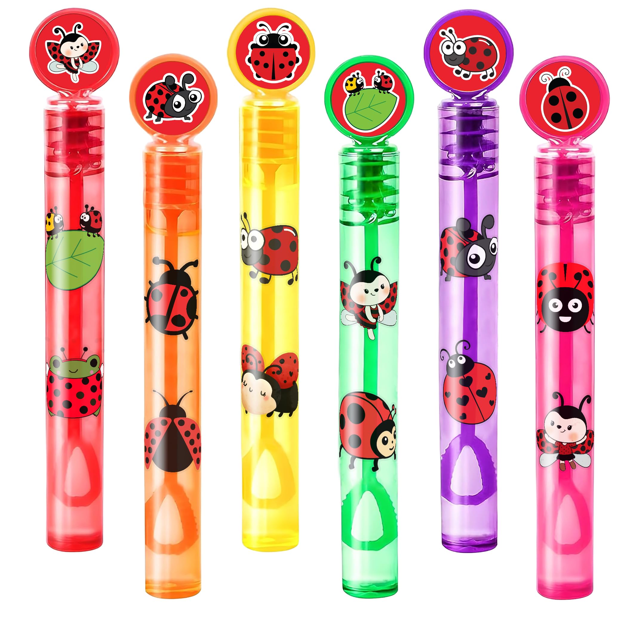 24PCS Ladybug DIY Bubble Wands Party Favors 96PCS Stickers for Goodie Bag Fillers Pinata Stuffers, Mini Bubble Bulk Birthday Party Supplies Toys Gifts Class Prizes for Toddlers Boys Girls