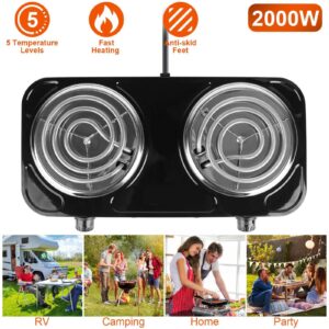 2000W Double Burner, Electric Hot Plate for Cooking Portable Cooking Stove, Countertop Burner Cooktop for Kitchen, Dorm, Temperature Control, Easy to Clean, Black