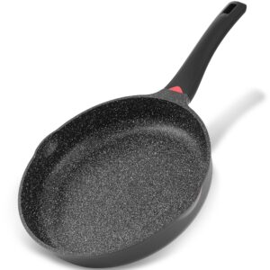 11 inch non stick frying pans granite coated with pour spout - lightweight 2.9 quart skillets and frying pans with comfort stay cool grip handle - induction compatible pfoa free frying pan (black)