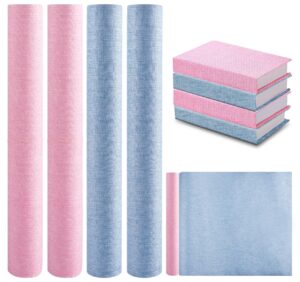 boocalny 4 rolls book cloth for book binding, 40 x 16 in fabric surface paper backed book cover, weave book 2 colors bookbinding cloth for adult diy book scrapbooking, album cover （pink and blue）