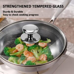 Glass Lids for 8, 9.5, 10.25, 11, 12, 12.6 Inch Frying Pans, Pots, Cast Iron Pans, Tempered Covers for Replacement with Stainless Steel Rim & Handle, Dishwasher & Over Safe