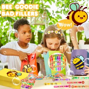 24PCS Bee DIY Bubble Wands Party Favors 96PCS Stickers for Goodie Bag Fillers Pinata Stuffers, Mini Bubble Bulk Birthday Party Supplies Toys Gifts Class Prizes for Toddlers Boys Girls