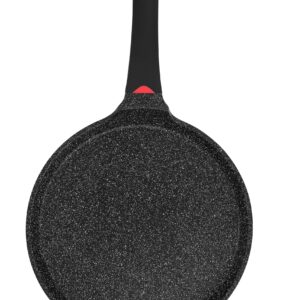 Non Stick 11 Inch Granite Coated Crepe Pan - Lightweight 4.27 Quart Dosa Pan with Comfort Stay Cool Grip Handle - Induction Compatible PFOA Free Tortilla Pan (Black)