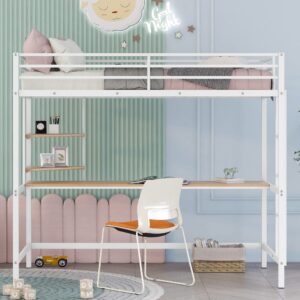 nicbex small bunk bed twin loft bed loft bed with desk bed with desk and storage loft bed full size strong and sturdy suitable for families with many children or few rooms, white