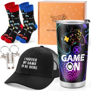 jekeno gamer gaming tumbler gift set for kids boys teens birthday christmas gamepad gift box for men dad boyfriend husband brother male friends video game lovers mug socks hat gift basket presents