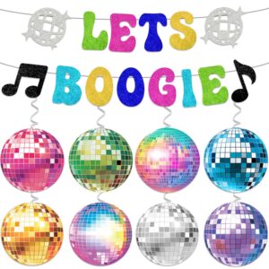 80's 90s disco themed party decorations let's boogie banner disco ball hanging swirls backdrop 70s hanging decor for classroom throwback party decorations back to 60s 70s 80s 90s dance decade party