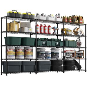 unitstage 5 tier storage shelves 88.5''w wire shelving unit with wheels heavy duty metal shelves for storage adjustable garage shelving rack pantry kitchen, 71" h x 88.5''w x 16" d