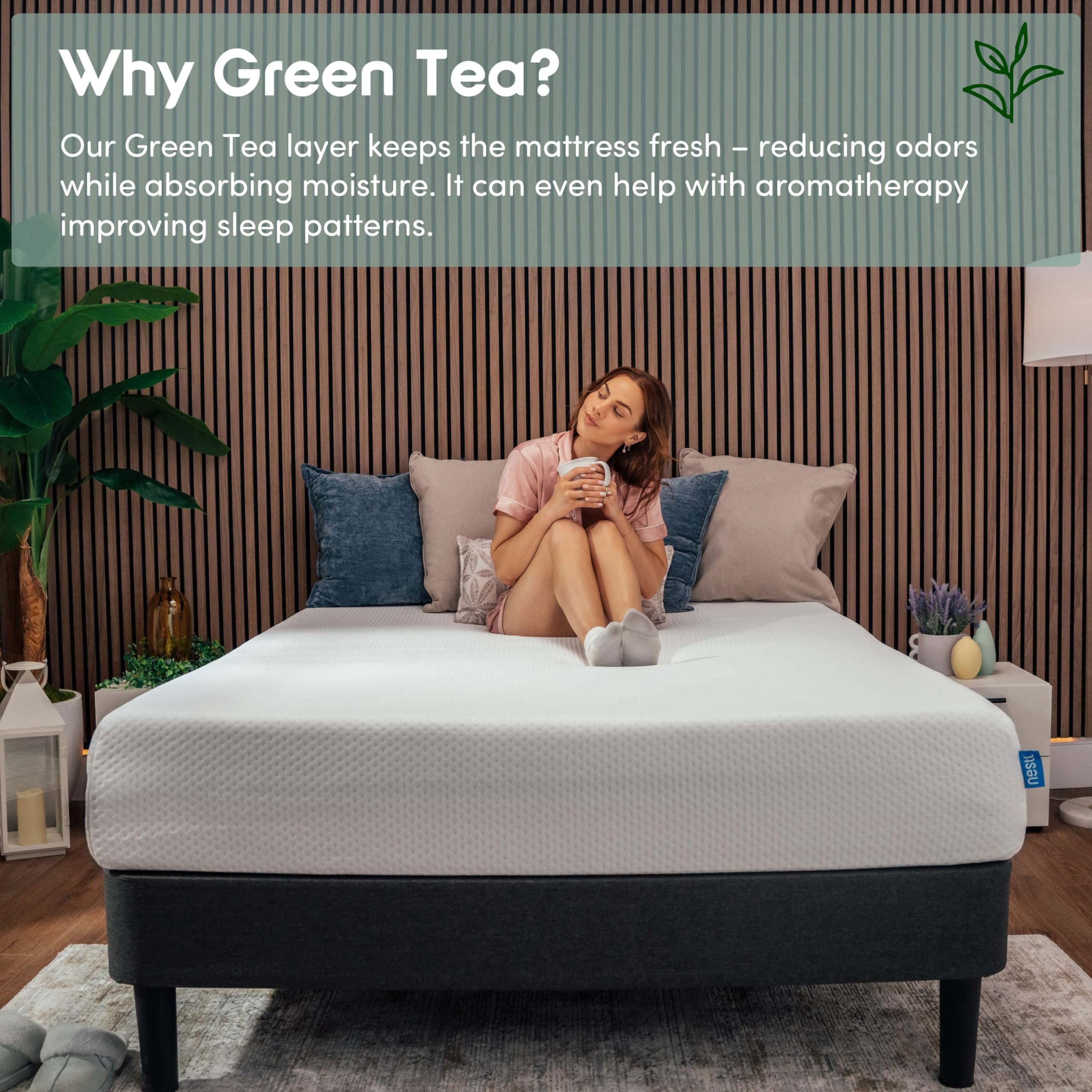 Nestl Green Tea Full Size Mattress 8 Inch - Cooling Graphite Memory Foam Full Mattress, Fiberglass Free Full Size Mattress in A Box, Pressure Relief Supportive Bed in A Box, CertiPur-US Certified