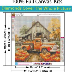 5D Fall Diamond Painting Kits for Adults Beginners,Car Pumpkin Diamond Art Kit,DIY Full Round Drill Diamond Dot Gem Art Kits for Adults,Home Wall Decor 13.78x13.78 Inch