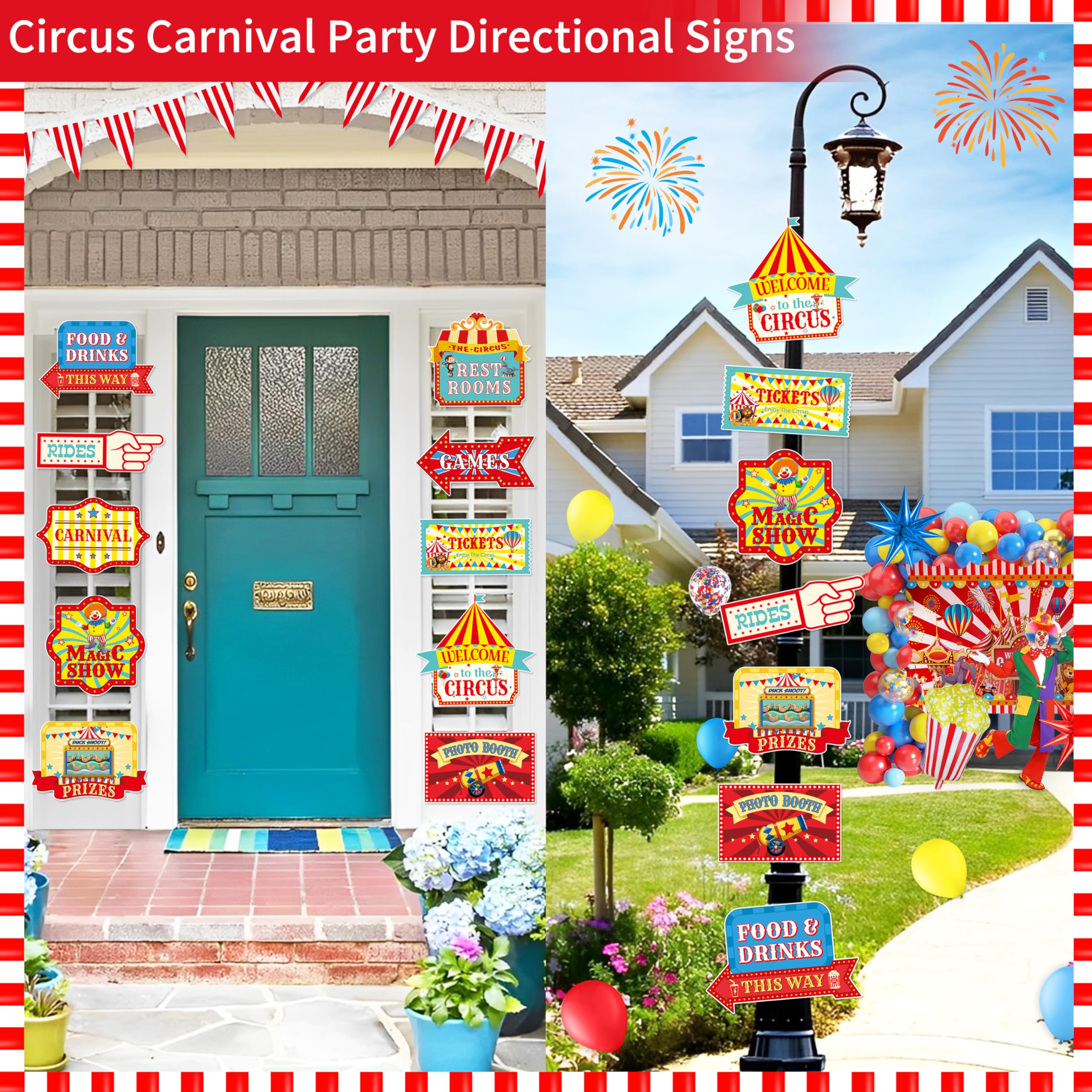 Carnival Party Decorations Circus Theme Birthday Party Supplies Including Red Blue Yellow Balloon Garland Arch Kit Table Skirt Circus Directional Sign Triangle Bunting for Birthday Party