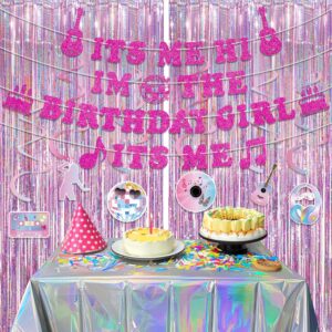 Glitter Popular Birthday Party Decorations Set - NO DIY - Its Me Hi Im The Birthday Girl Its Me Banner & Hanging Swirls & Foil Fringe Curtain for Pink Girls Fans Singer Birthday Party