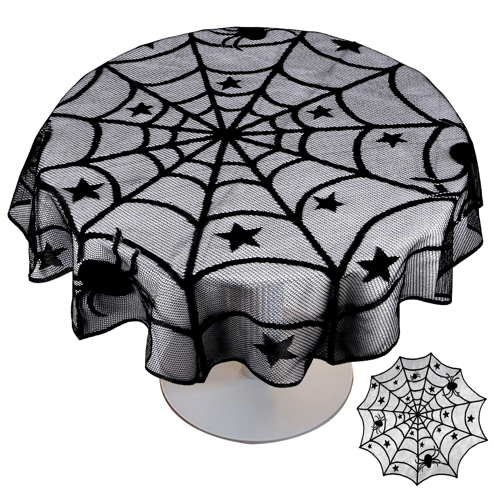 Halloween Tablecloth Round Black Lace Spiderweb Tablecloth 40 Inch Halloween Lace Table Topper Table Runner Halloween Table Cloth Spider Cobweb Table Cover Halloween Table Decorations Fireplace Cover