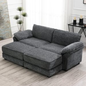 tmsan 81" large loveseat sofa with ottomans, modular cloud loveseat sleeper couch with double chaise, chenille upholstered deep seat love seat for living room apartment office (grey)