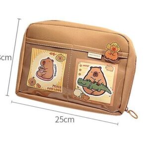 NAPIMICO Cute Capybara Pencil Case with 12 Compartments 90° Wide Opening Mouth Pencil Pouch with Kawaii Pins Plush Cute Stationery (Brown)