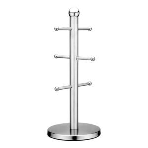 6 cup mug tree holder tabletop coffee tea kitchen storage rack silver with non-sip base drinkware shelf for home kitchen mug rack tree stainless steel countertop stand cabinet holder shelf coffee cup