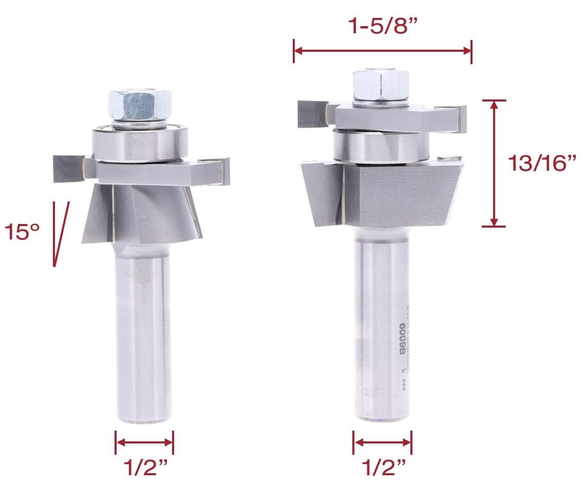 Whiteside 6009 15° Shaker Cabinet Door Router Bit Set, 1/2" Shank, for 1/4" Panels, 2-Piece