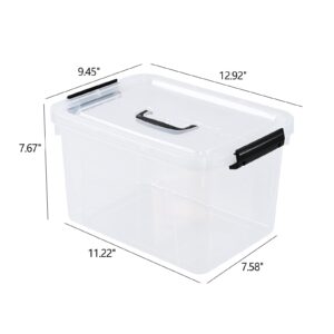 Guankan 4-Pack 10 L Plastic Storage Bin with Handle, Clear Latching Container Box