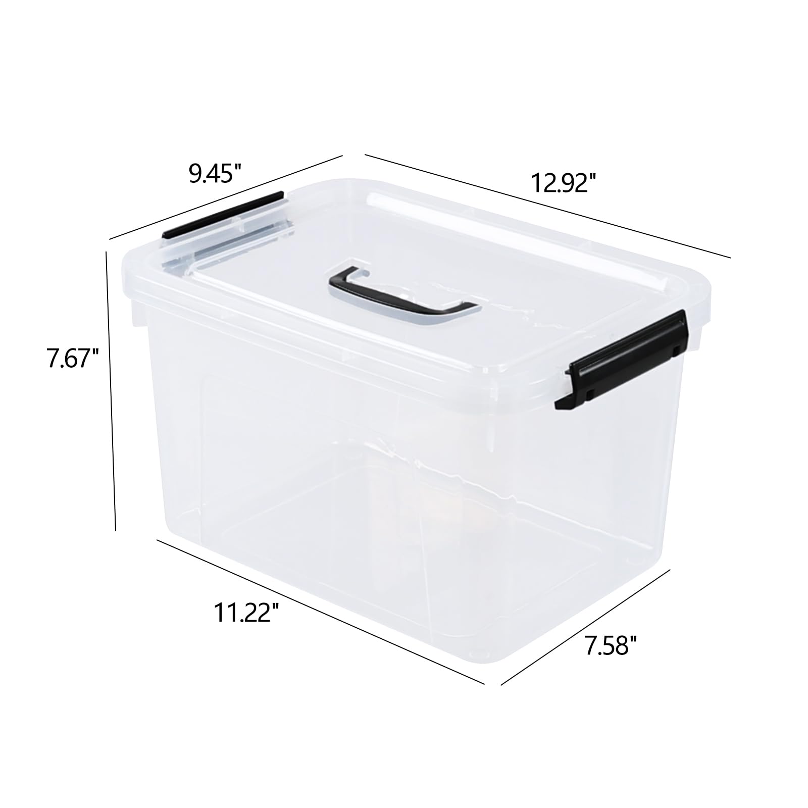 Guankan 4-Pack 10 L Plastic Storage Bin with Handle, Clear Latching Container Box