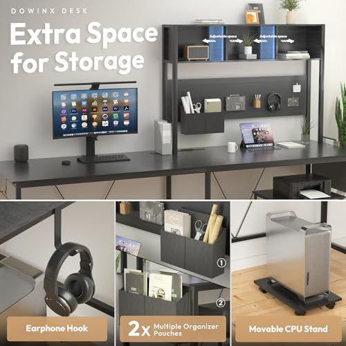 Dowinx L Shaped Desk with Pegboard and Removable Filing Cabinet, Reversible 67” Computer Gaming Desk with Power Outlet and Led, Office Corner Desk with Storage for Home Game, Black