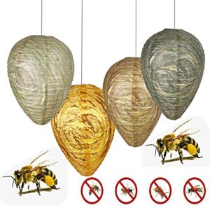 Waterproof Wasp Nest Decoy Hanging Wasp Nest 4 Pack with Adjustable Hanging Strings (4 Pcs) | Stay Away from Wasps Hornets Yellow Jackets | Waterproof for Ourdoor, Home, Backyard and Garden